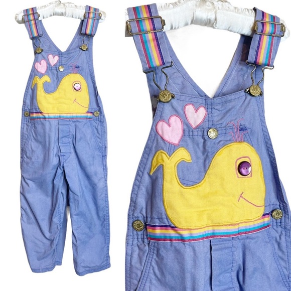 Vintage | Bottoms | Vintage Girls Cute Whale Embroidered Overalls ...